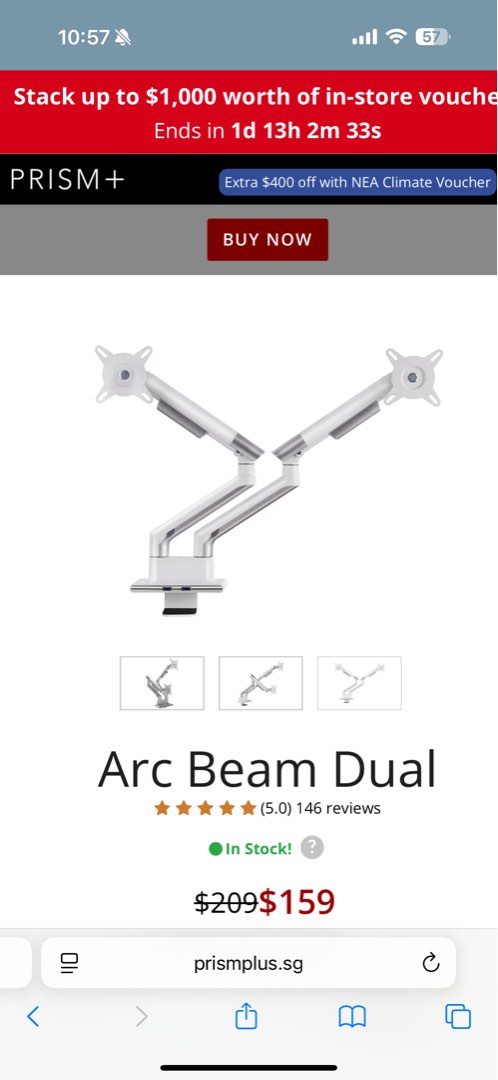 Prism+ Arc Beam Dual Monitor Arm, Computers & Tech, Parts & Accessories ...