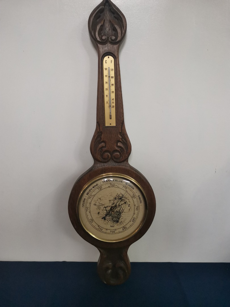 Big solid wooden barometer and thermometer, Furniture & Home Living ...