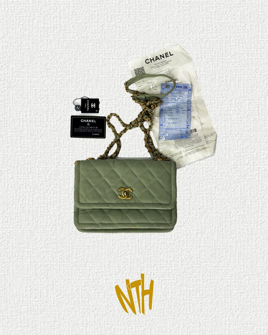 CHANEL MINT GREEN CHAIN BAG LAMBSKIN WITH RECEIPT, Luxury, Bags ...