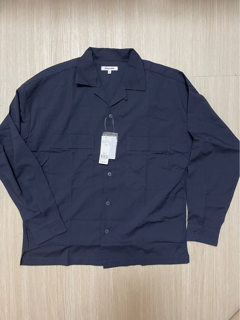 全新連牌 Global Work 深藍 靚料 法國 carreman 裇衫 Shirt, 男裝, 上身及套裝, T-shirt、恤衫、有領衫 - Carousell