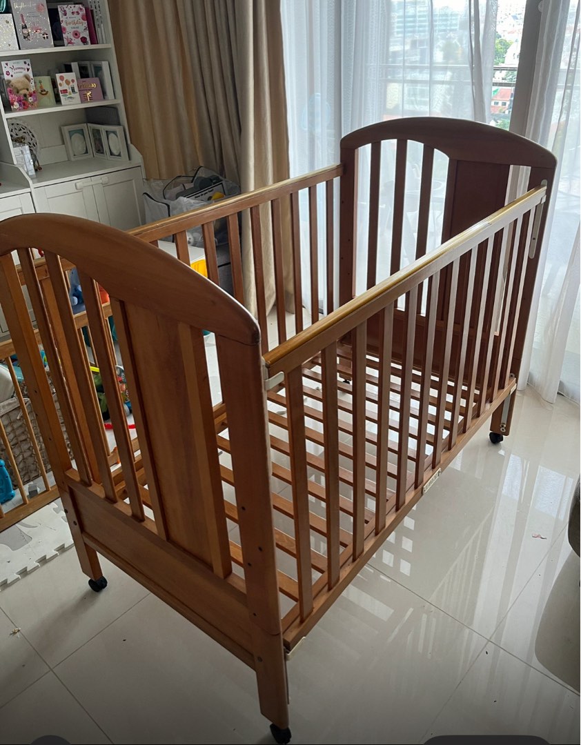 Wooden Baby Cot with Wheels, Babies & Kids, Baby Nursery & Kids ...