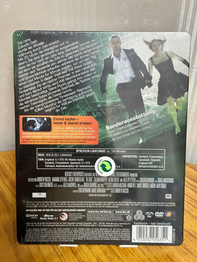In Time Blu-ray Steelbook Media Markt Exclusive SteelBook 潛逃時空 藍光 鐵盒 德版 ...