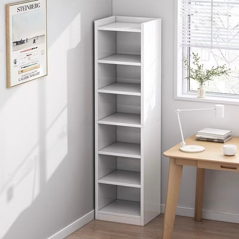 Tall Vertical Corner Shelf | Narrow Standing Book Shelf | White Multi ...