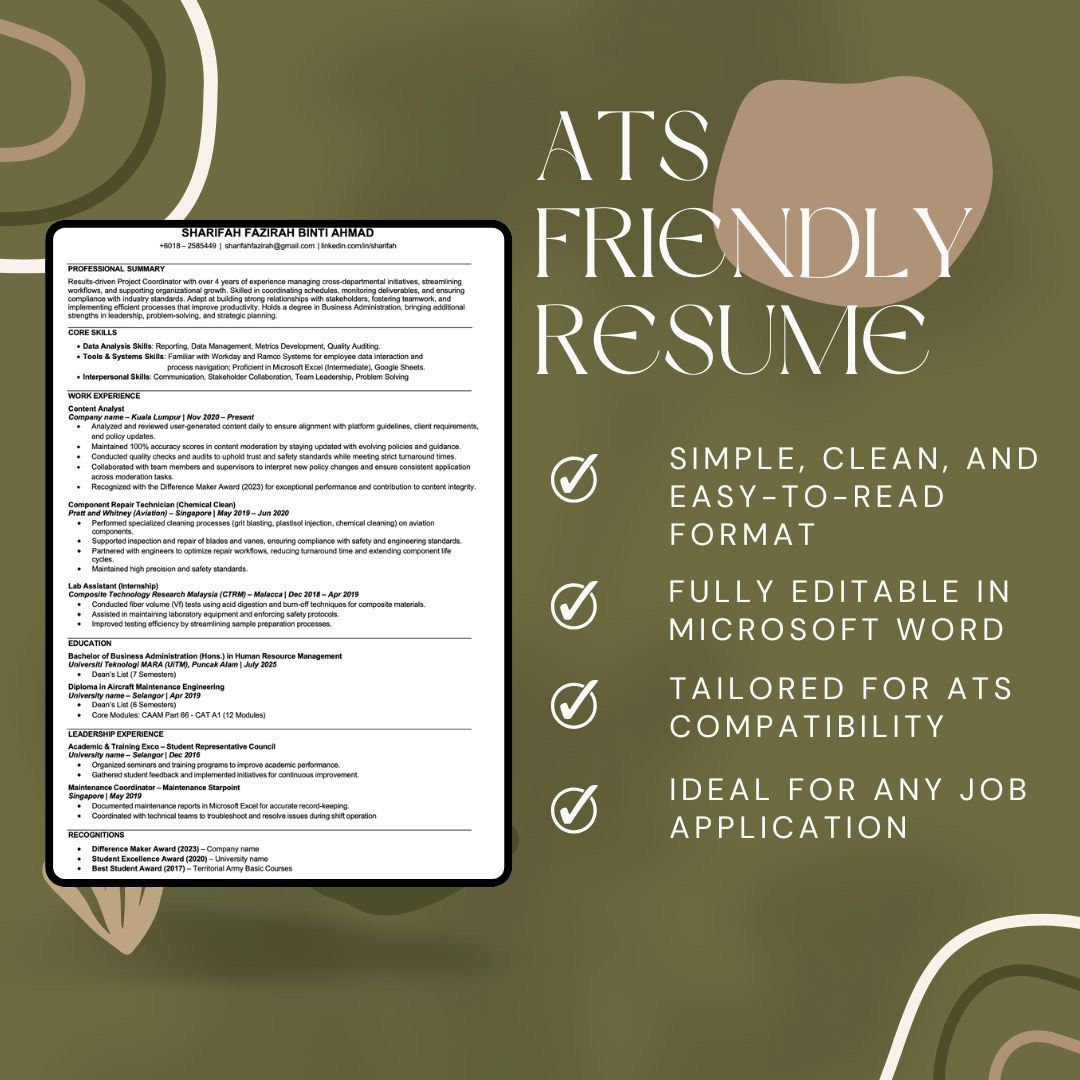 ATS Friendly Resume! Great for fresh graduates! (Editable version ...