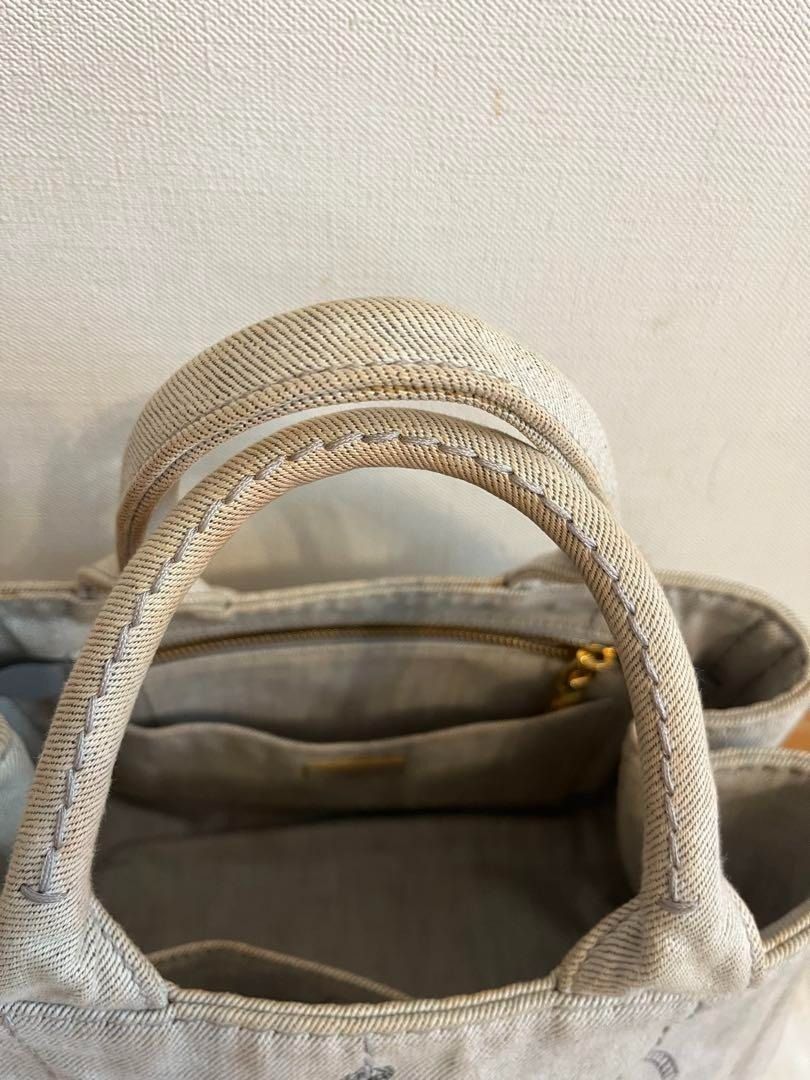 Authentic PRADA Canapa Bianco Canvas Tote Bag in Gray w/ Certificate of ...