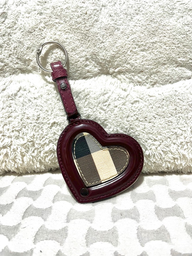Burberry Red Burgundy Heart Bag Charm Keychain with Mirror, Luxury ...
