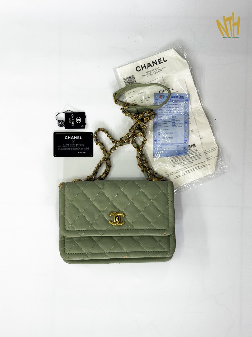 CHANEL MINT GREEN CHAIN BAG LAMBSKIN WITH RECEIPT, Women's Fashion ...