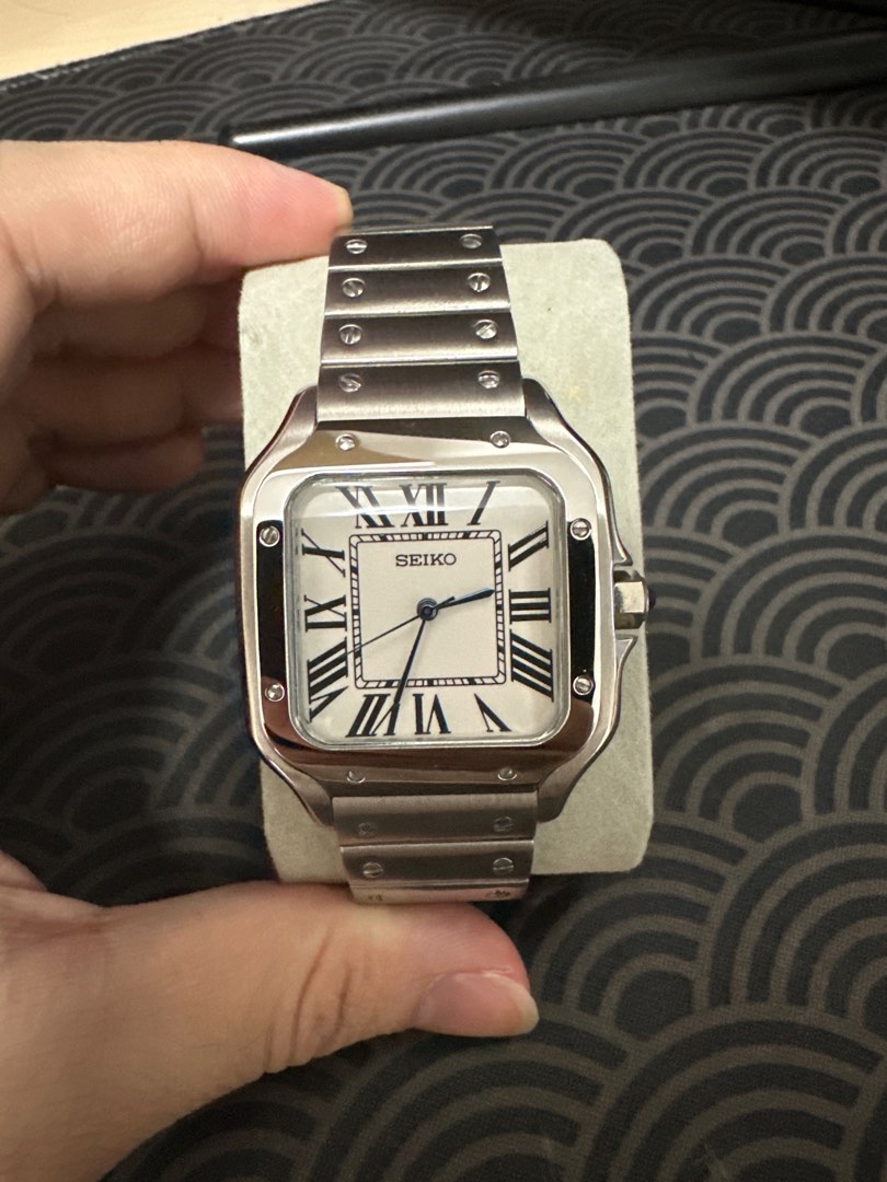 Seiko Mod Santos Cartier White 38mm, Men's Fashion, Watches ...