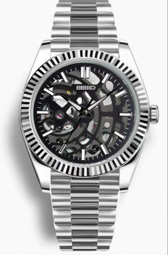 Seiko mod skeleton president bracelet style custom watch, Men's Fashion ...