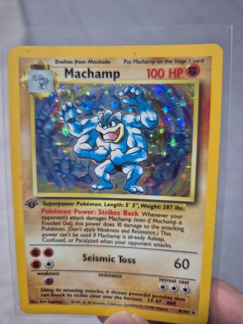 Pokemon Machamp Holographic Card 1st Edition 8/102, Hobbies & Toys ...