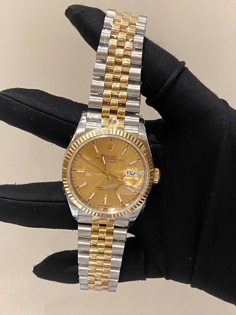 ROLEX DATEJUST JUBILEE 36 REF 126233 HALF 18K 750 YELLOW GOLD CHAMPAGNE ...