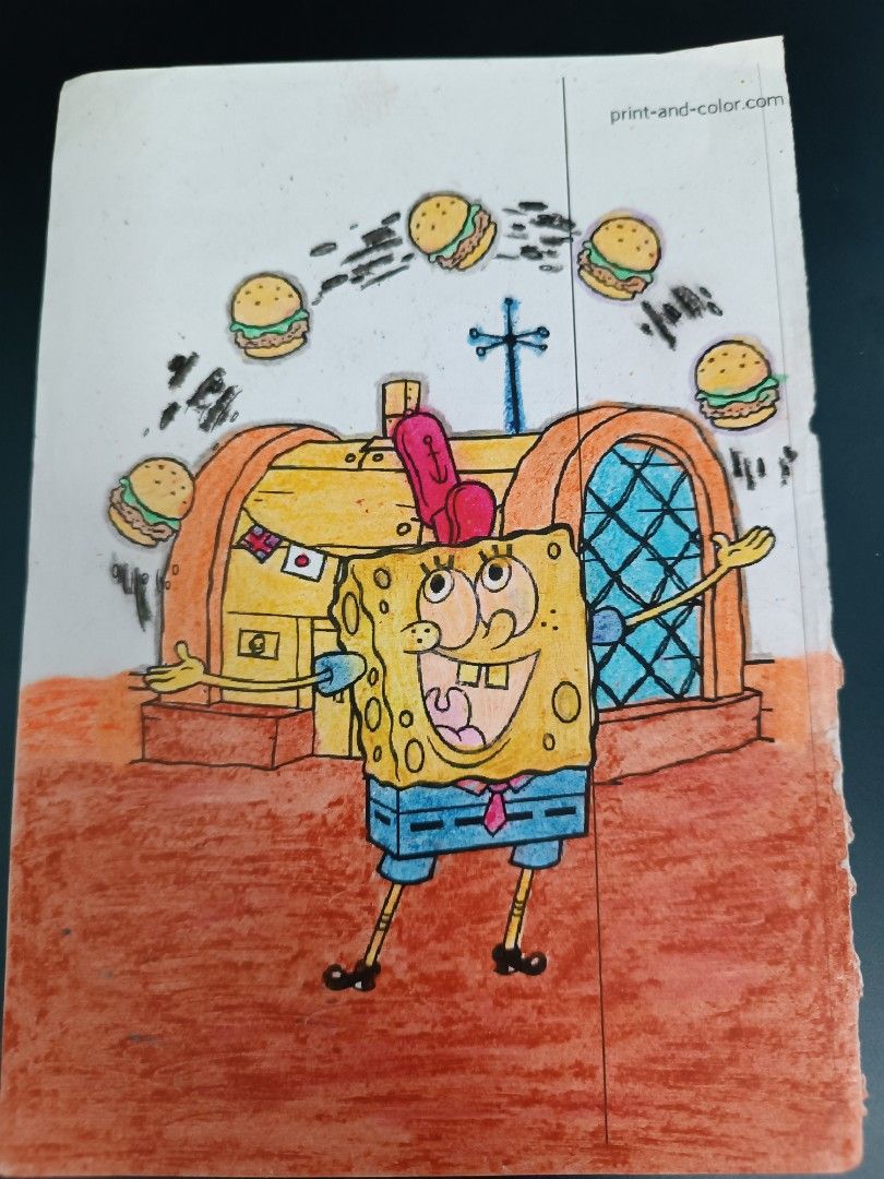 Hand-coloured Spongebob Squarepants Artwork, Hobbies & Toys, Art ...