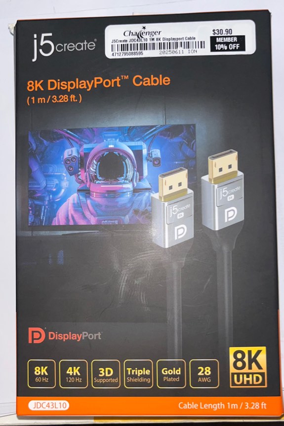 J5create 8K DisplayPort Cable (1m), Computers & Tech, Parts ...
