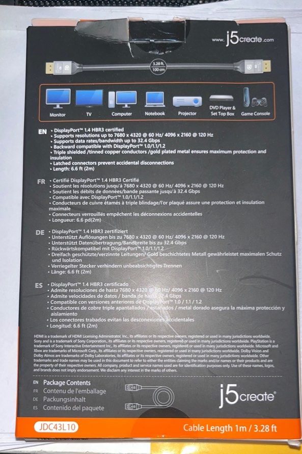 J5create 8K DisplayPort Cable (1m), Computers & Tech, Parts ...