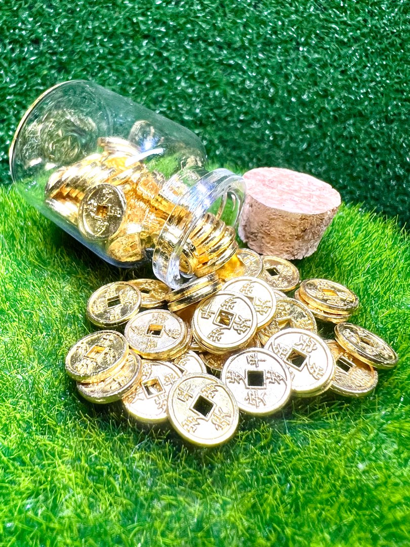 Mini Brass Gold Ping An Coins for wealth bowl, Everything Else on Carousell