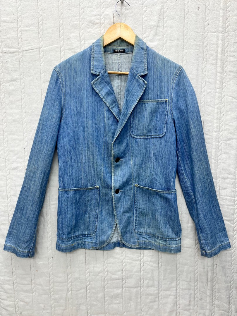 A7) MIU MIU BROKEN TWILL JACKET DENIM, Men's Fashion, Coats, Jackets ...