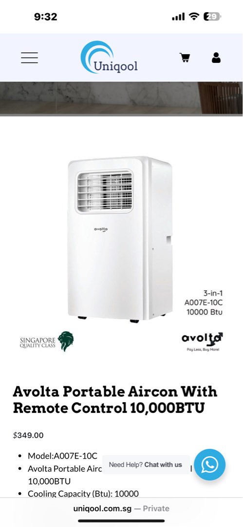 Avolta Portable Aircon with Remote Control - 10,000 BTU, TV & Home ...