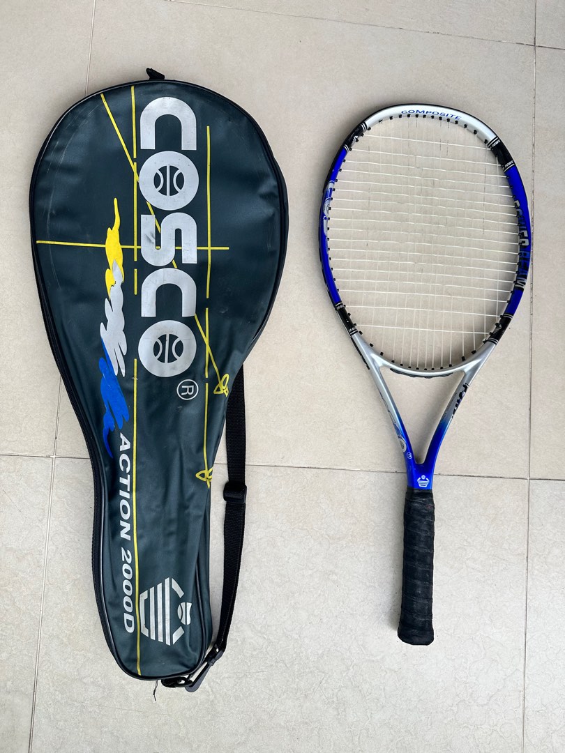 Cosco Action 2000D Tennis Racket with Cover, Sports Equipment, Sports ...