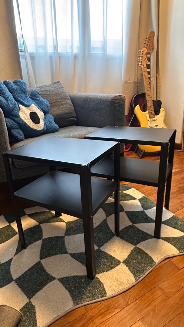 IKEA bed side table 2pc - Black metal - knarrevik, Furniture & Home ...