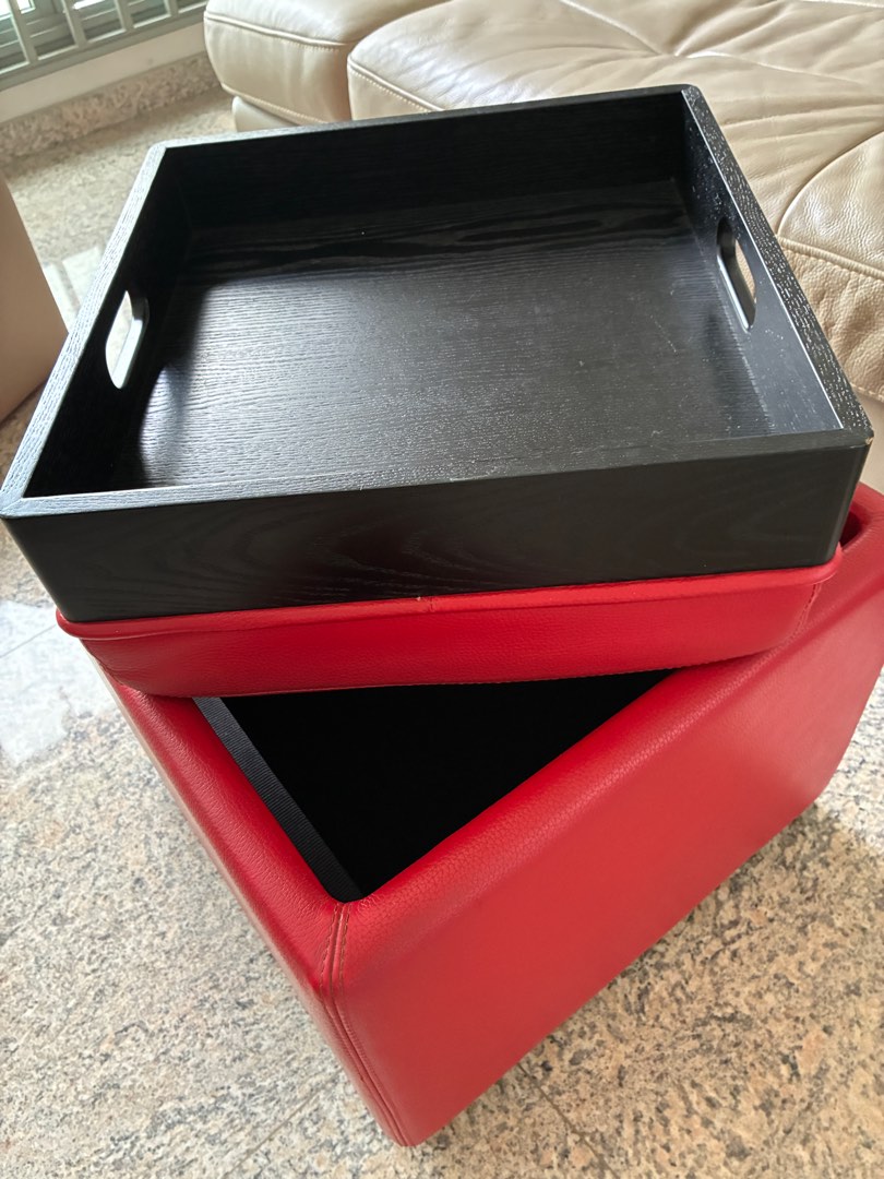 Red Ottoman with Storage Tray, Furniture & Home Living, Furniture ...