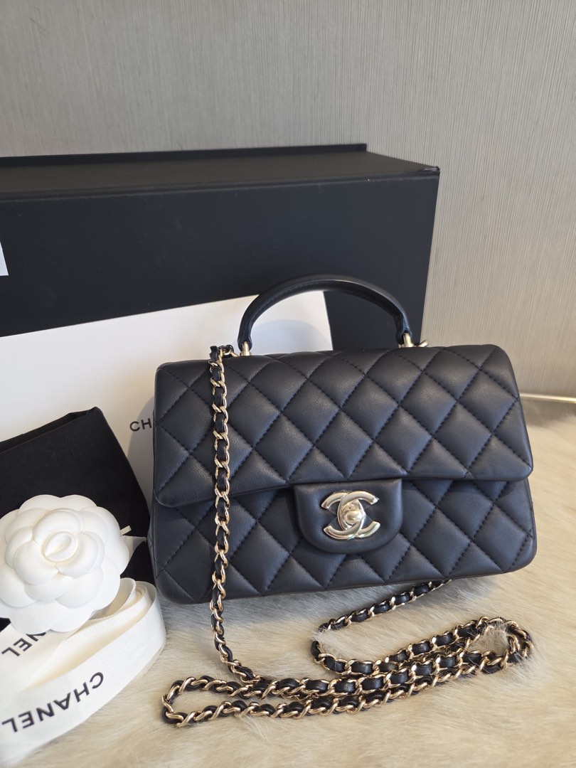 Super excellent chanel mini rectangle navy ghw full set no rec ...