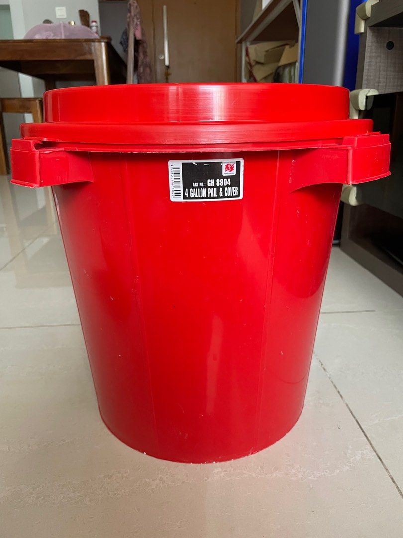 4 Gallon Red Pail with cover, Furniture & Home Living, Home Improvement ...
