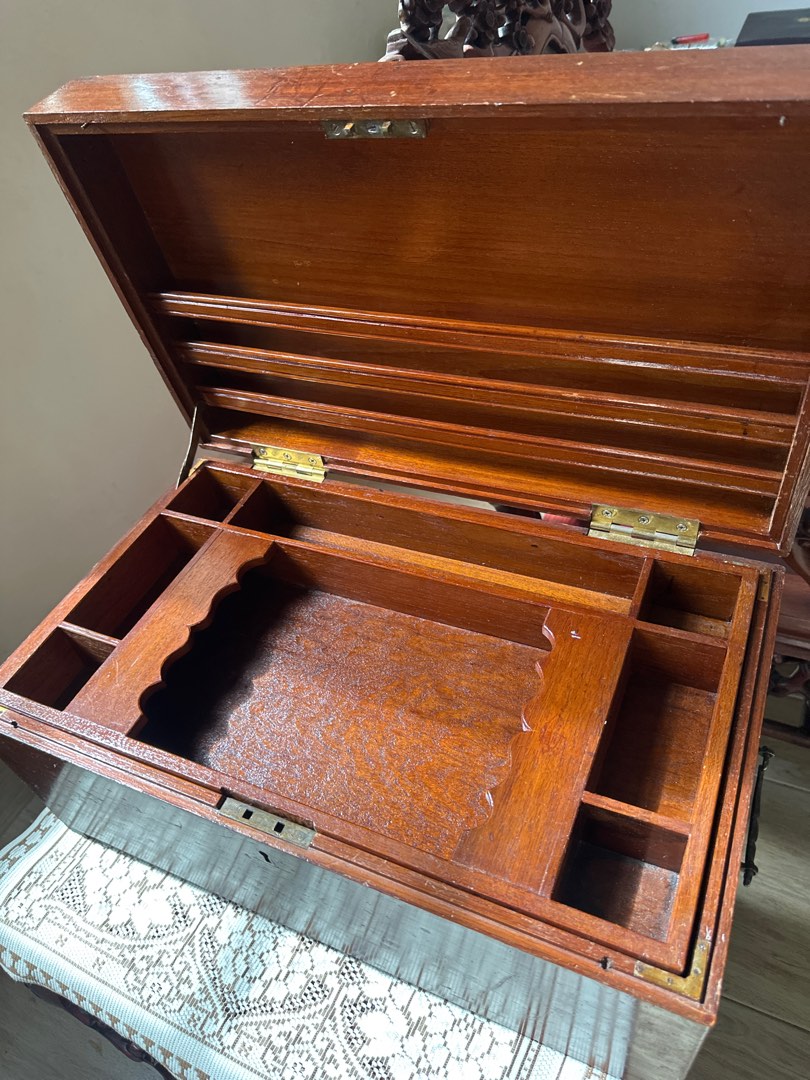 Antique Wooden Writing Box with Compartments, Furniture & Home Living ...