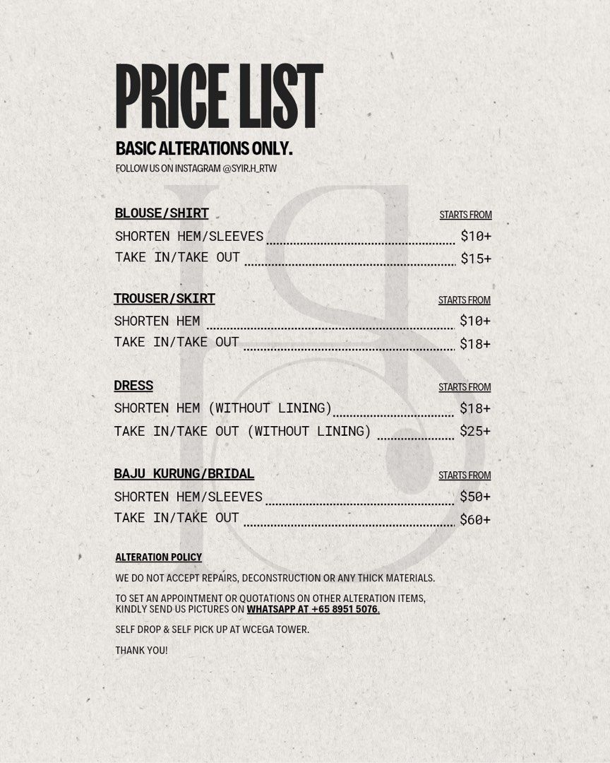 Basic Alteration Services - Price List, Women's Fashion, Muslimah ...