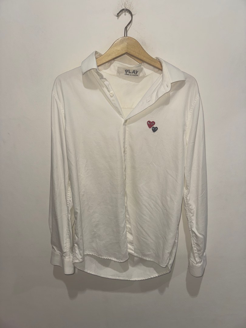 Kemeja CDG Play Comme des Garcons Putih, Fesyen Pria, Pakaian , Atasan ...