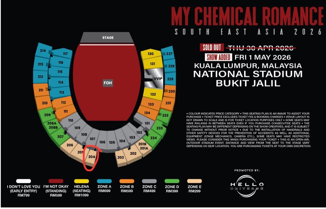 MY CHEMICAL ROMANCE TICKET DAY 2 ZONE E MCR, Tickets & Vouchers, Event ...
