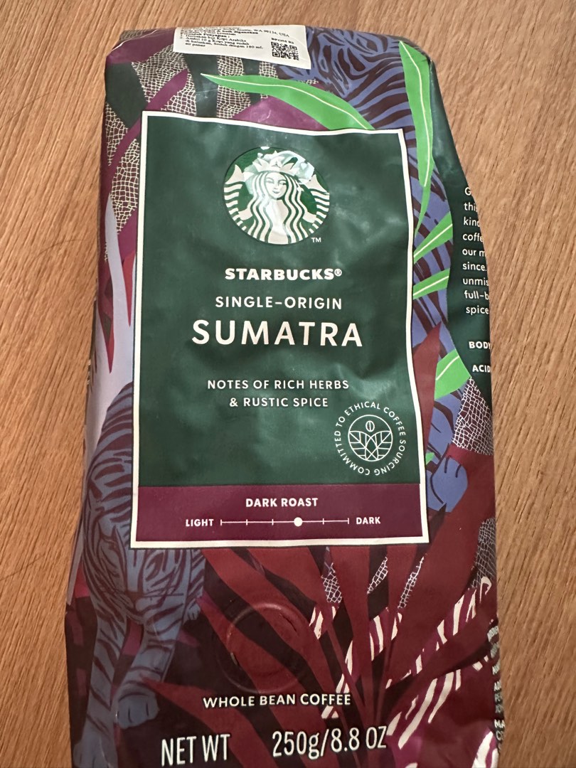 Starbucks Sumatra Single-Origin Whole Bean Coffee 250g, Food & Drinks ...