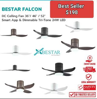BESTAR FALCON WIFI DC Motor Ceiling Fan with Dimmable LED Light and ...