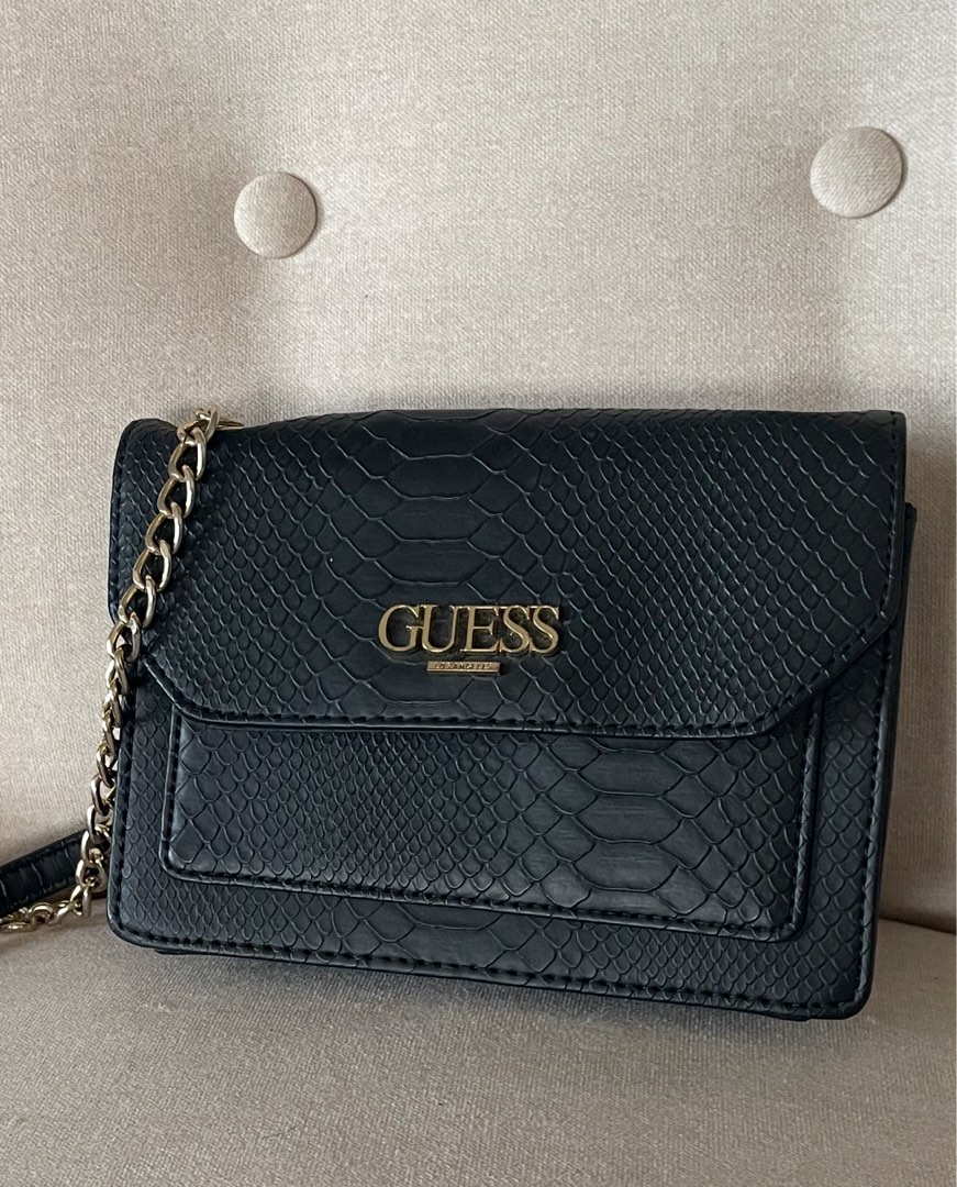 Guess Black Snake-Skin Crossbody Bag, Women's Fashion, Bags & Wallets ...