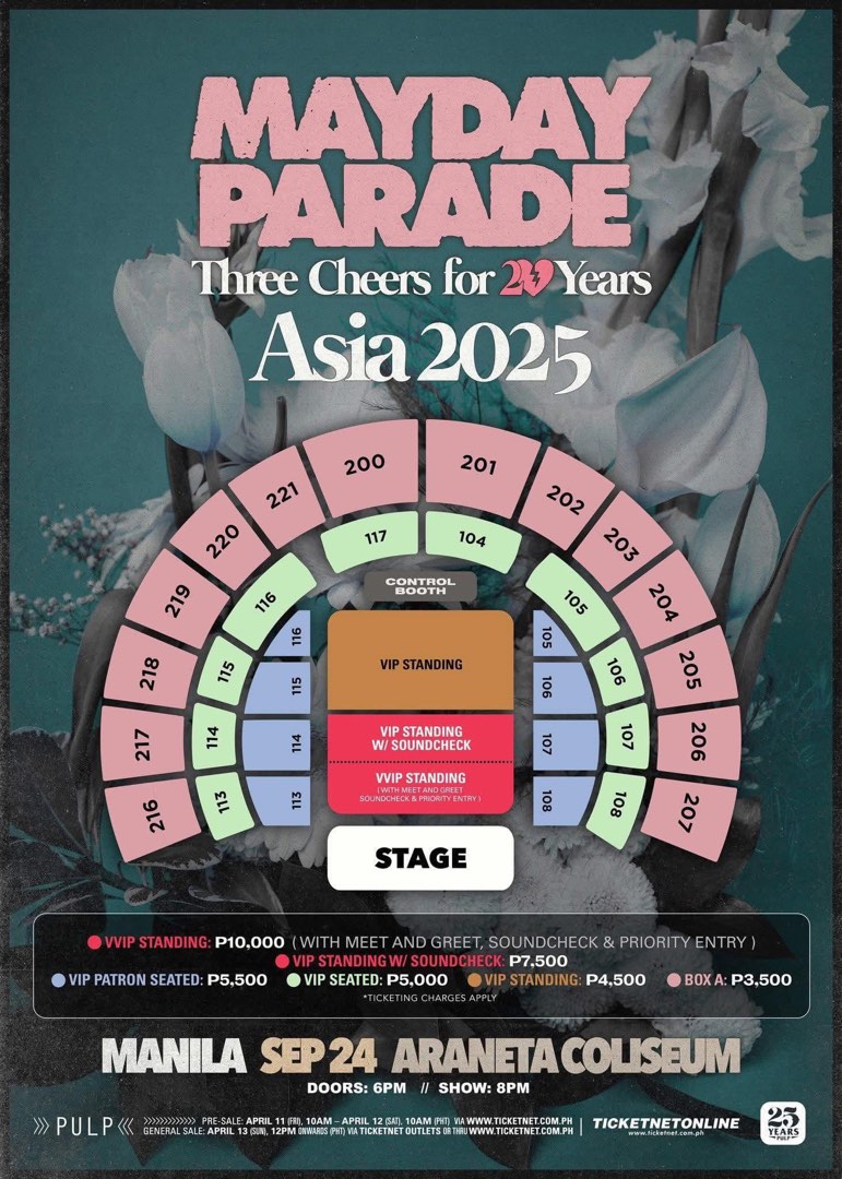 Mayday Parade Three Cheers for 20 Years VIP STANDING ticket, Tickets ...