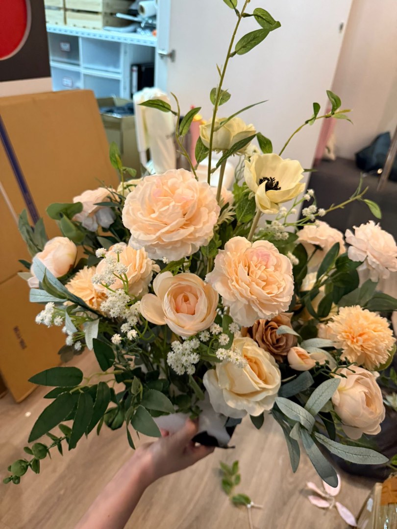 Peach and Cream Artificial Flower Bouquet, Furniture & Home Living ...