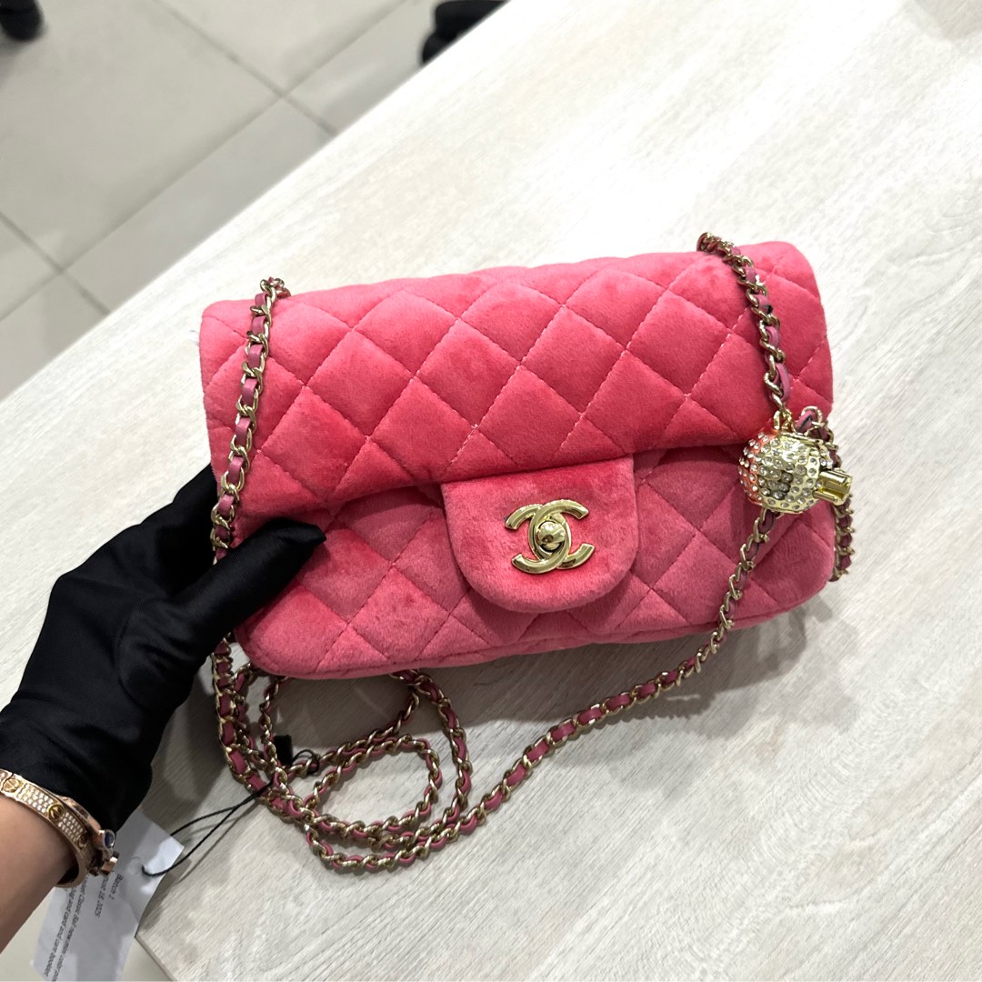 Pink Velvet Mini Pearl Crush Crystal BallFlap Crossbody Bag Coquette ...