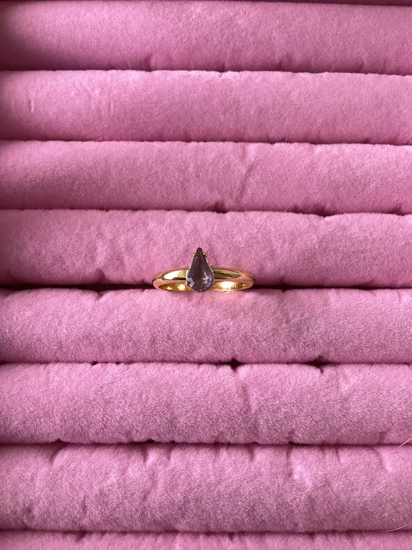 solitaire tear drop amethyst ring gold-plated magnetic alloy no ...
