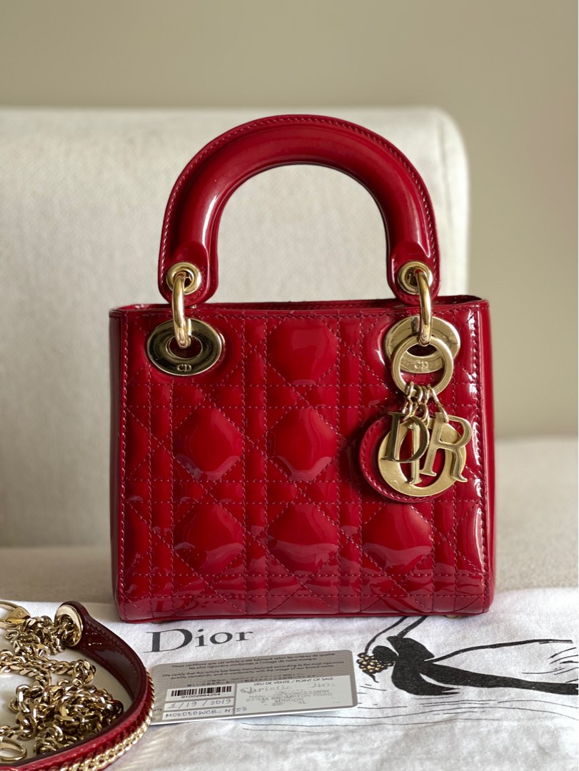 VVGC Lady dior mini red patent GHW 2019 Comes with strap dustbag & card ...