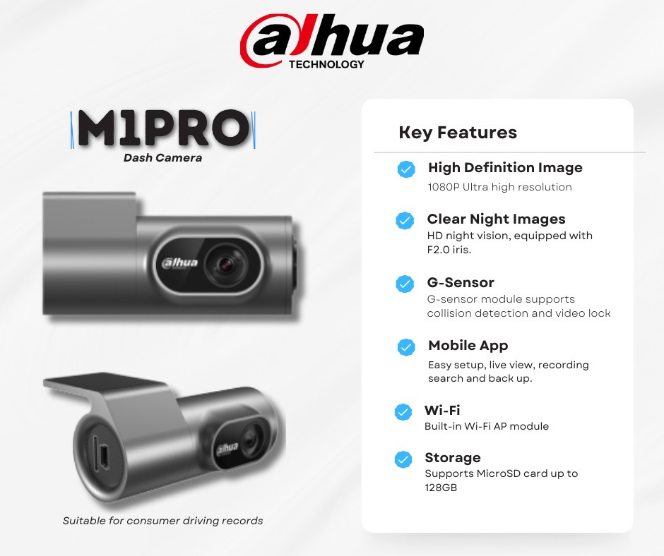 DAHUA M1 PRO Dashcam With 1080P HD, Built In Wi-Fi AP Module, G-Sensor ...