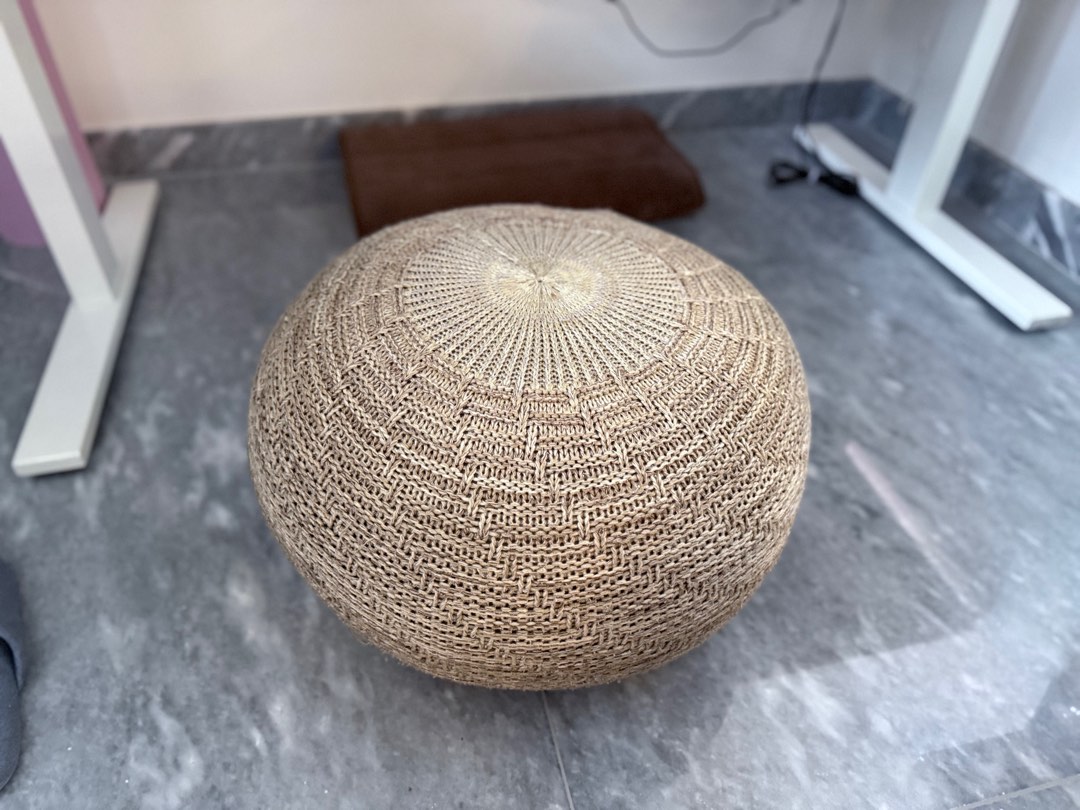 Ikea foot rest - Sandared - Knitted Round Pouf - Beige, Furniture ...
