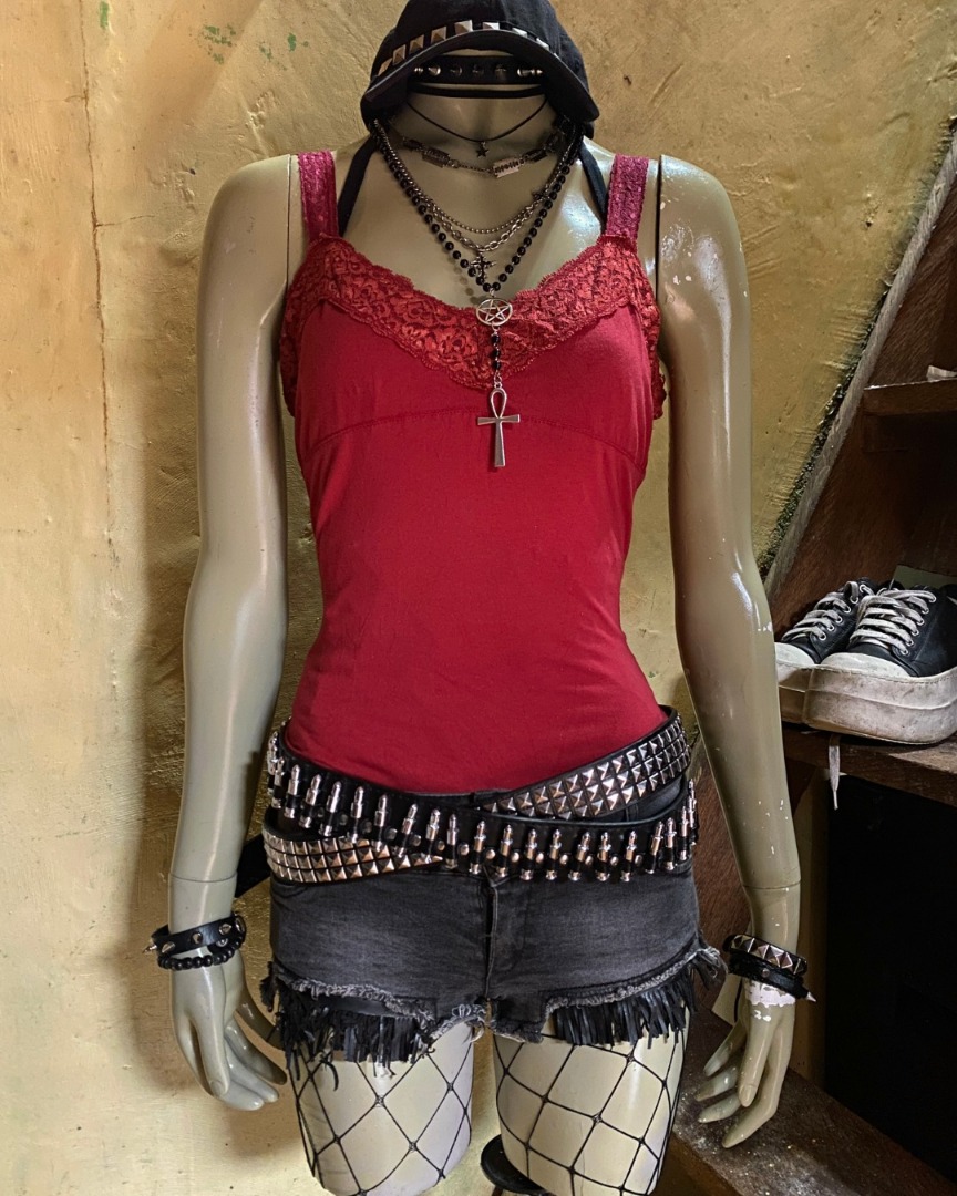 red rockstar gf lace top | y2k, thrashy, early 2000s, mcbling, gyaru ...