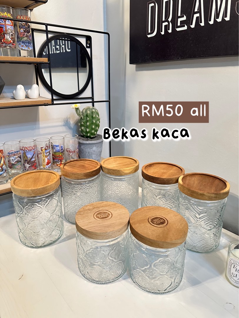 Bekas kaca wooden glass jar, Furniture & Home Living, Home Improvement ...