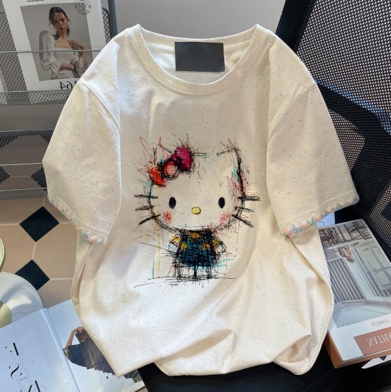 CB699 棉料塗鴉圖案圓領上衣Hello Kitty Tee (M L XL 2XL) $90, 女裝, 上衣, T-shirt - Carousell