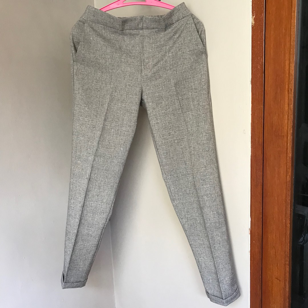 Celana Bahan stretch melar pants kantor formal pensil dark grey abu ...