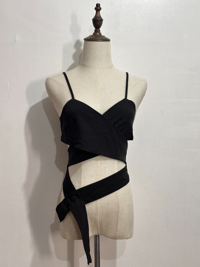 Mimi Wrap Around One Side Button Sleeveless Cami Croptop Midriff Midrib ...