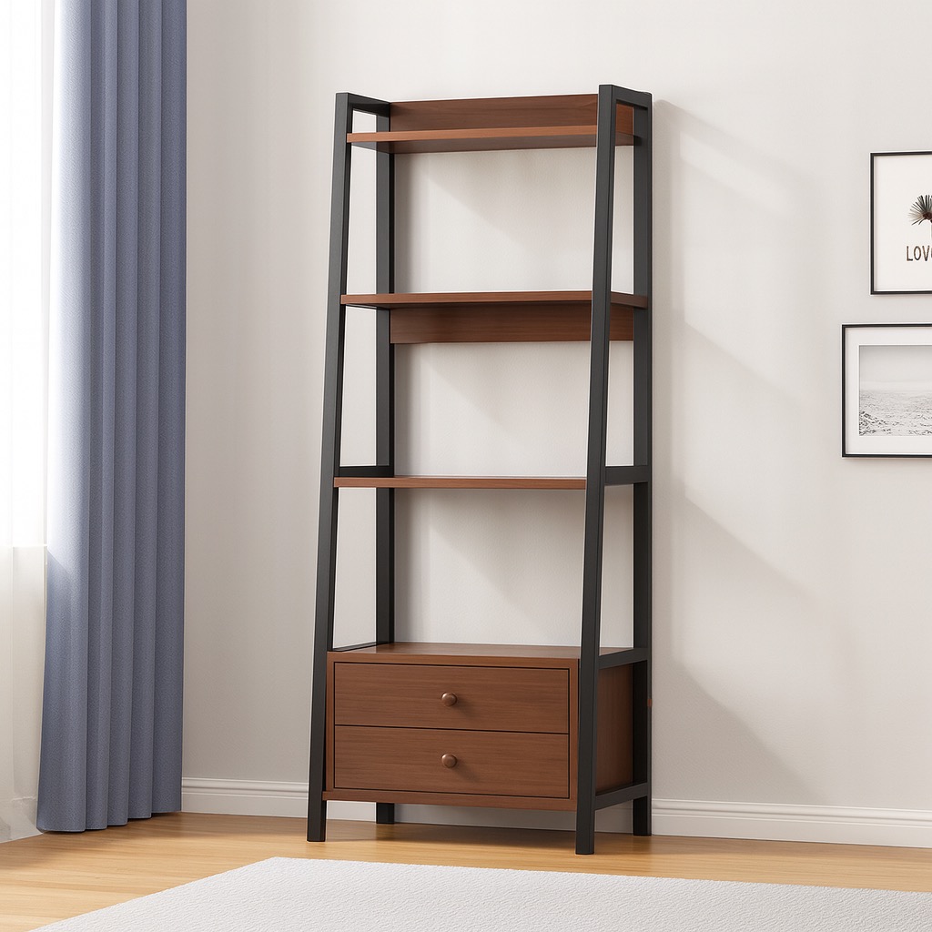 Ladder Shelf Bookcase Cabinet | Leaning Display Shelf Rack Cabinet ...