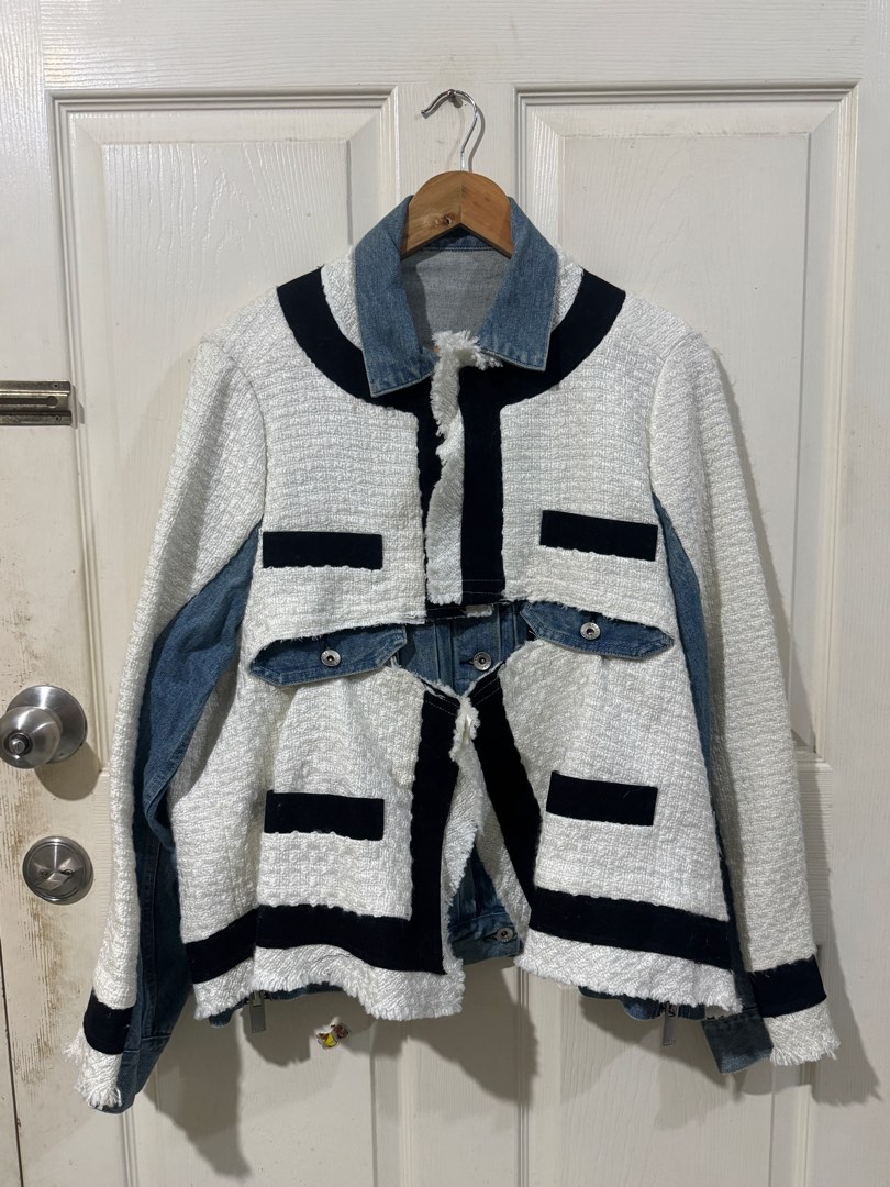 Sacai Denim Tweed Jacket, Luxury, Apparel on Carousell