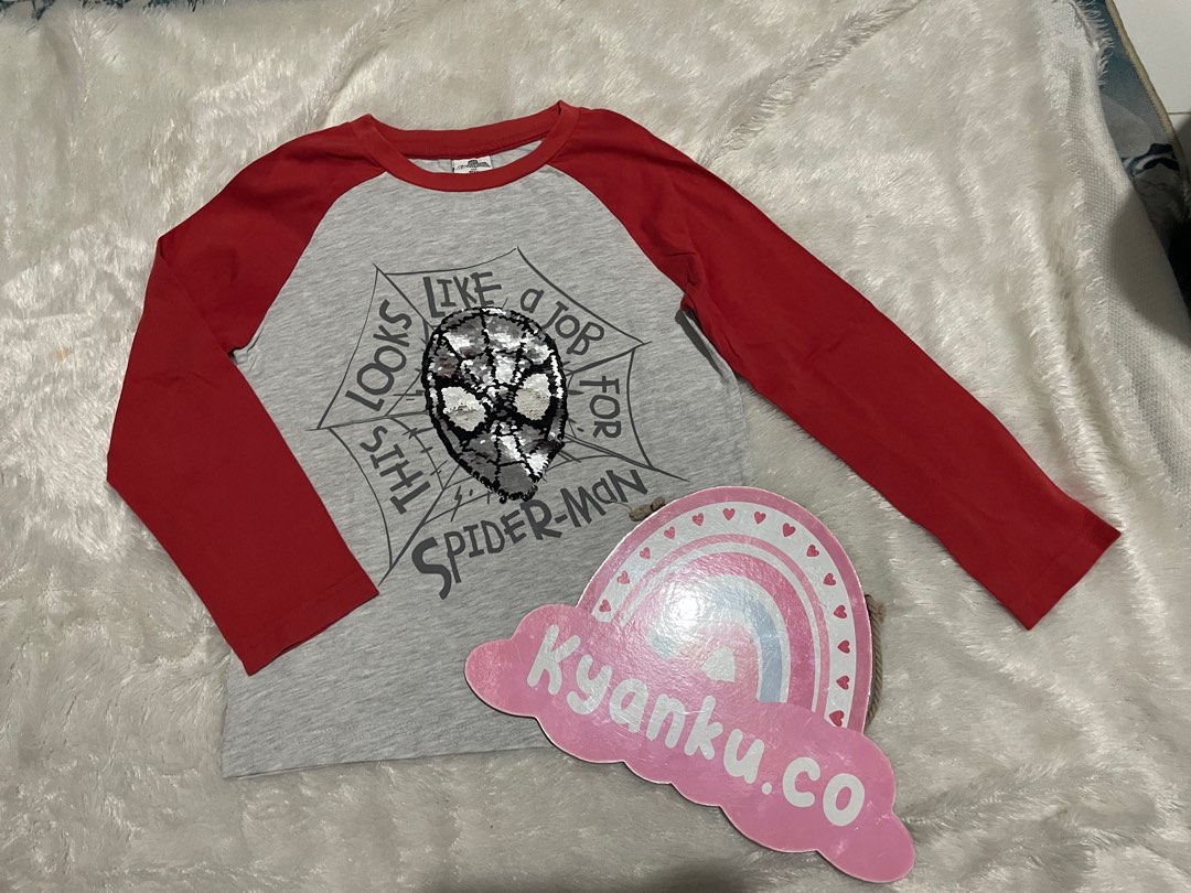 (5-6Y) Marvel Spiderman atasan anak sequin usap anak laki laki, Bayi ...