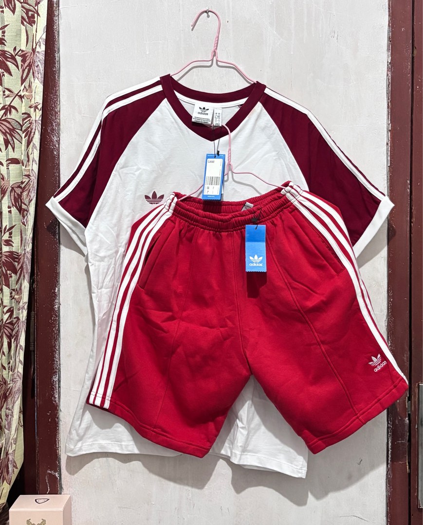 Adidas set tshirt & celpen merah putih, Fesyen Wanita, Pakaian Wanita ...