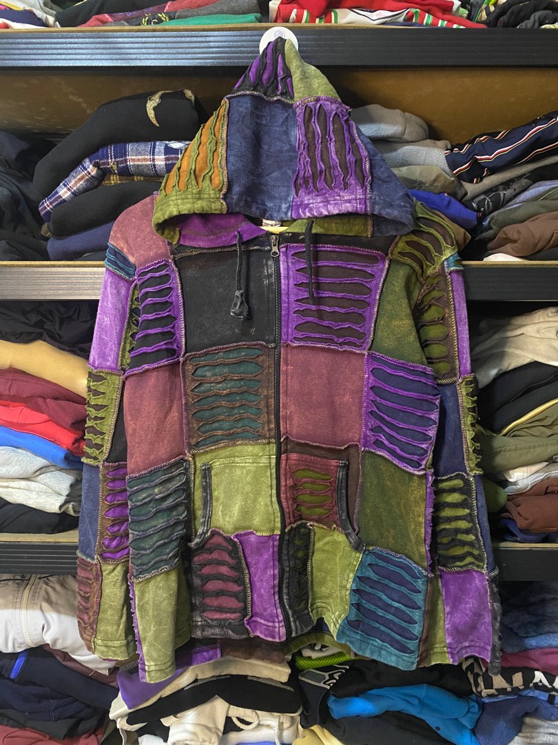 Patchwork Made in Nepal Zip Up Hoodie Jacket, Men's Fashion, Coats ...